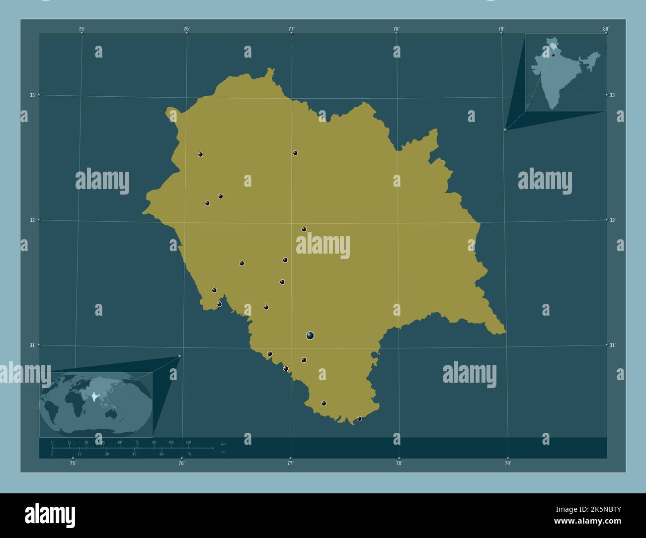 Himachal Pradesh, union territory of India. Solid color shape ...