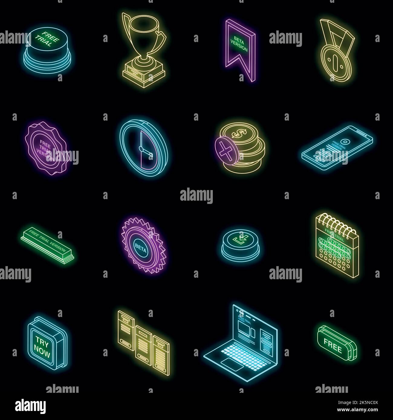 Free trial version icons set. Isometric set of free trial version ...