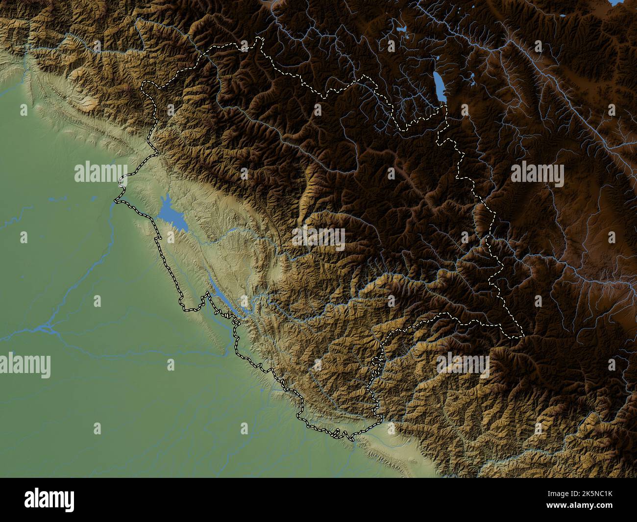 Himachal Pradesh, union territory of India. Colored elevation map with ...