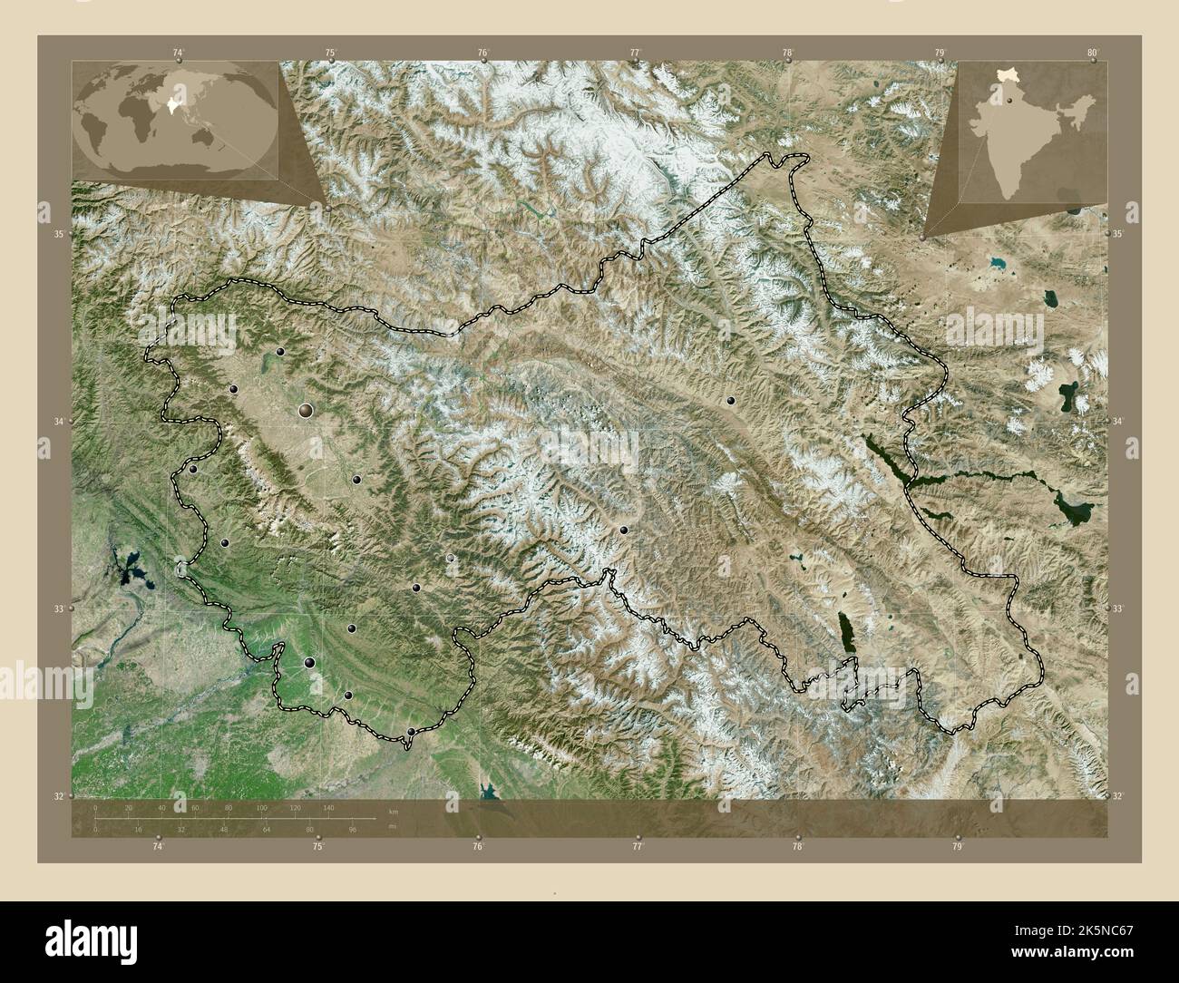 Jammu and Kashmir, state of India. High resolution satellite map ...