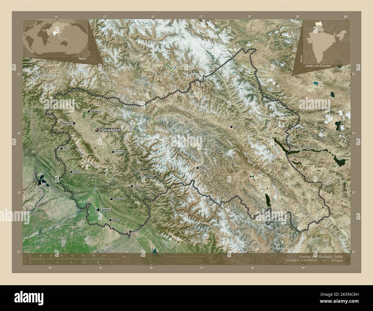 Jammu and Kashmir, state of India. High resolution satellite map ...