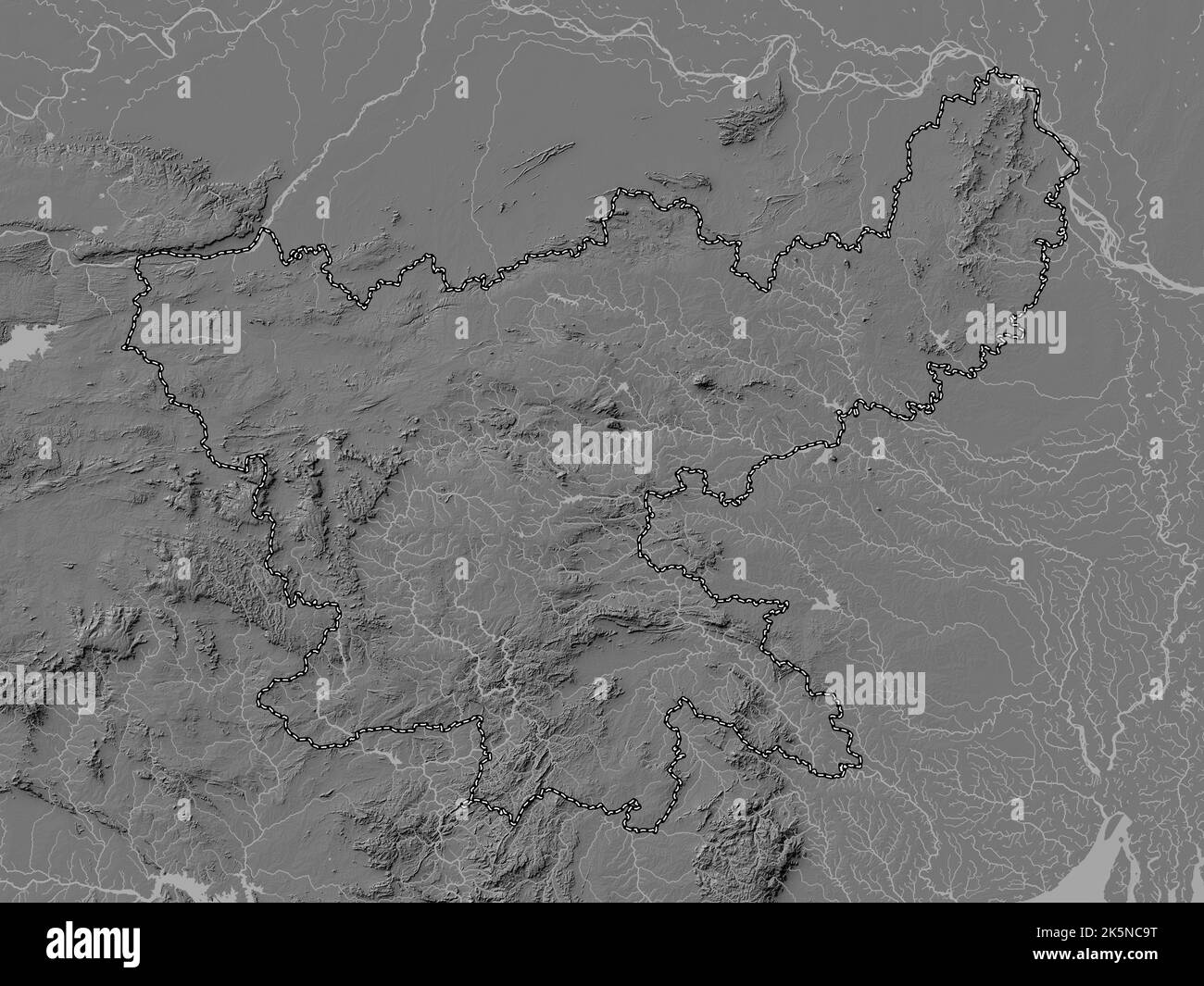 Jharkhand, state of India. Bilevel elevation map with lakes and rivers ...
