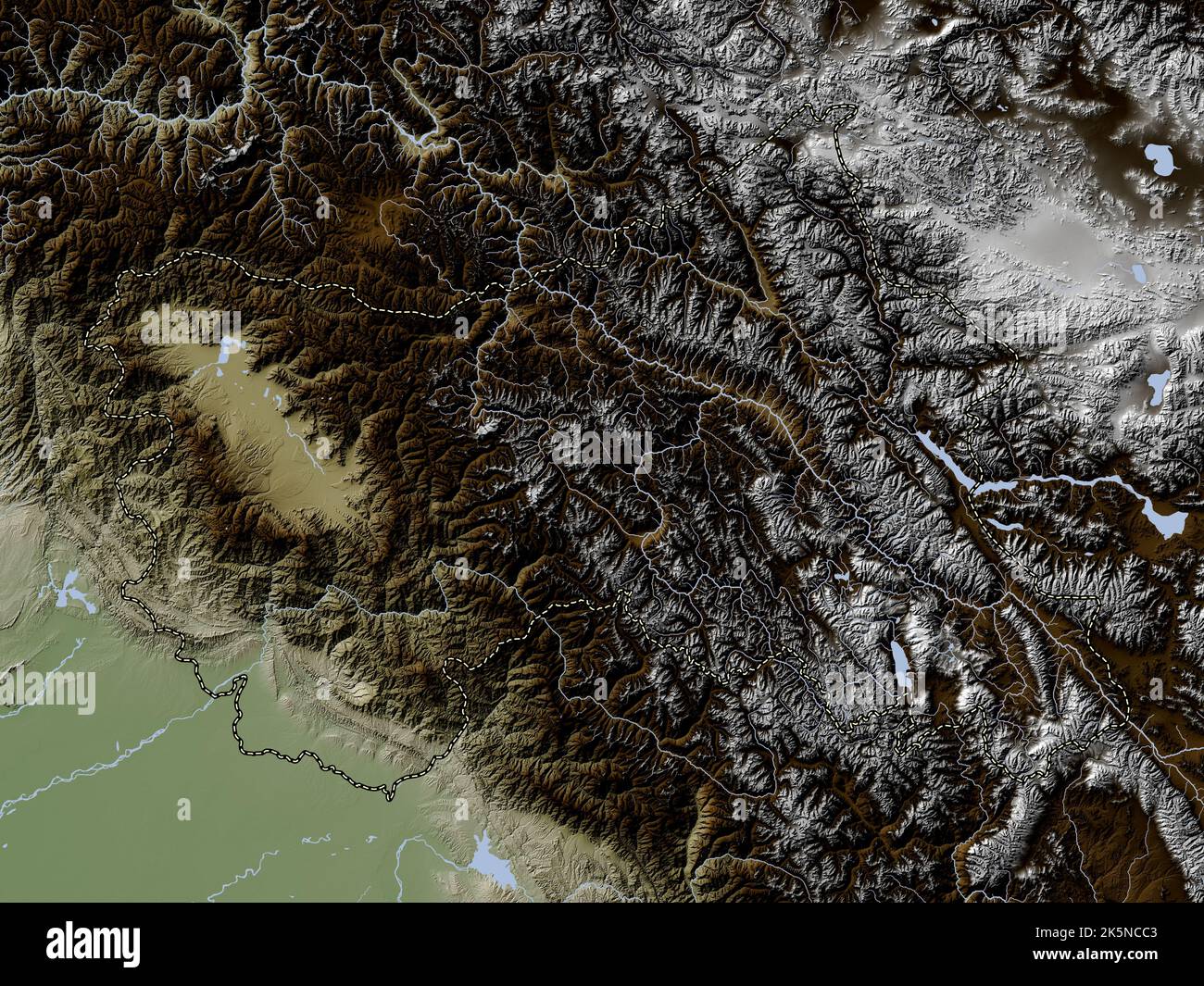 Jammu and Kashmir, state of India. Elevation map colored in wiki style ...