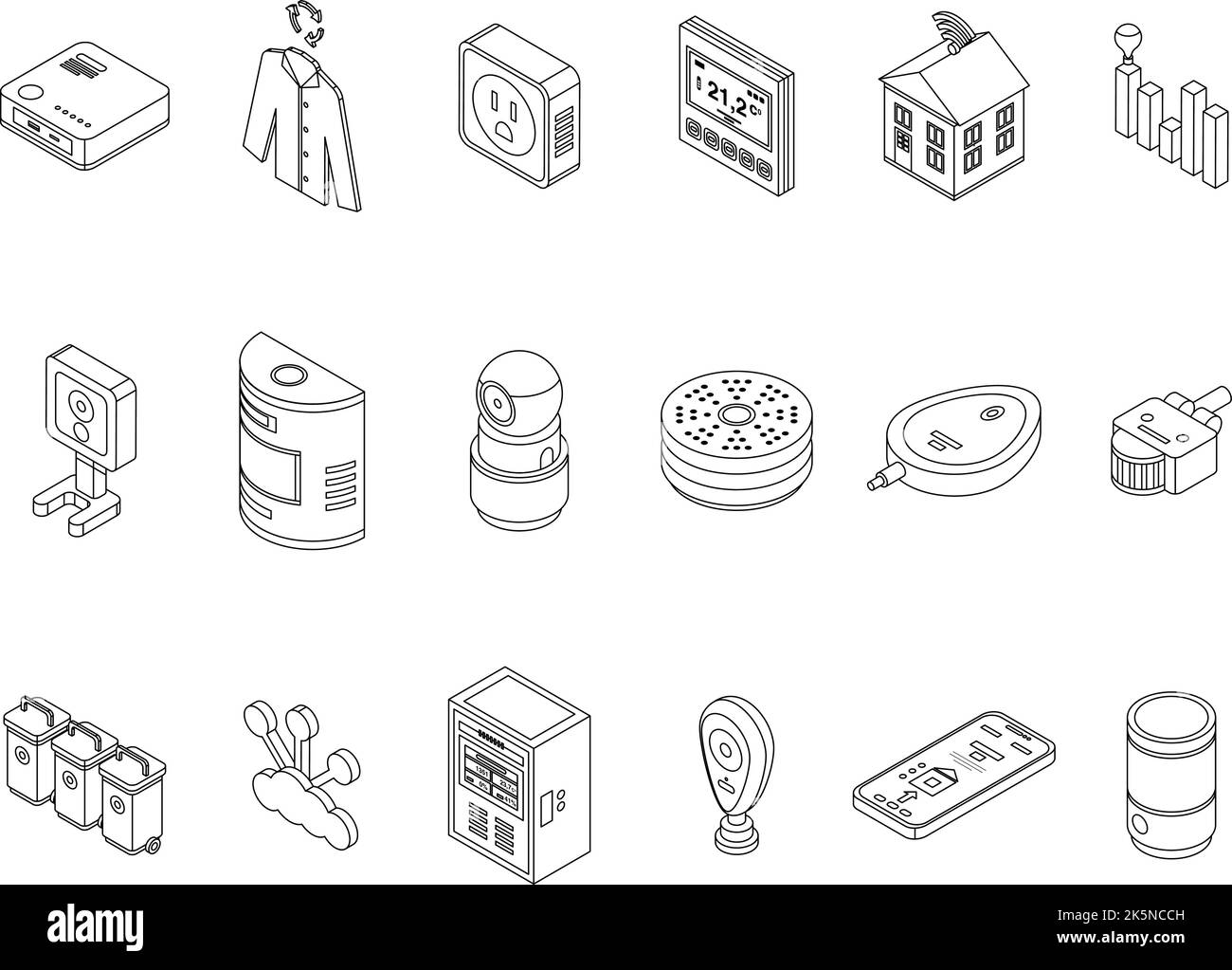 Smart consumption icons set. Isometric set of smart consumption vector icons outline thin lne ...