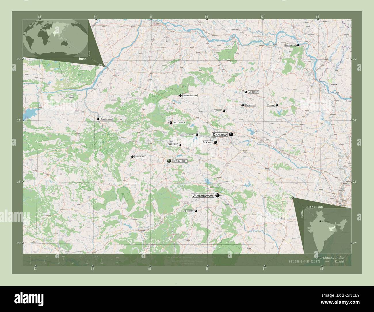 Jharkhand, state of India. Open Street Map. Locations and names of ...