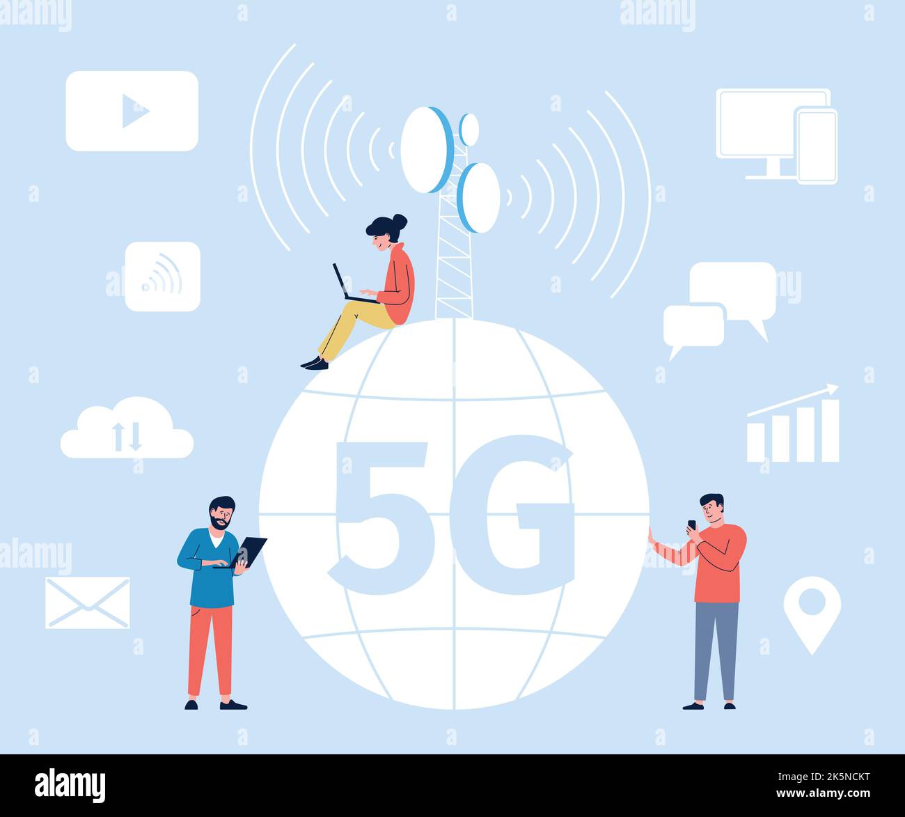 5g network connection concept. People and smart telecommunications ...
