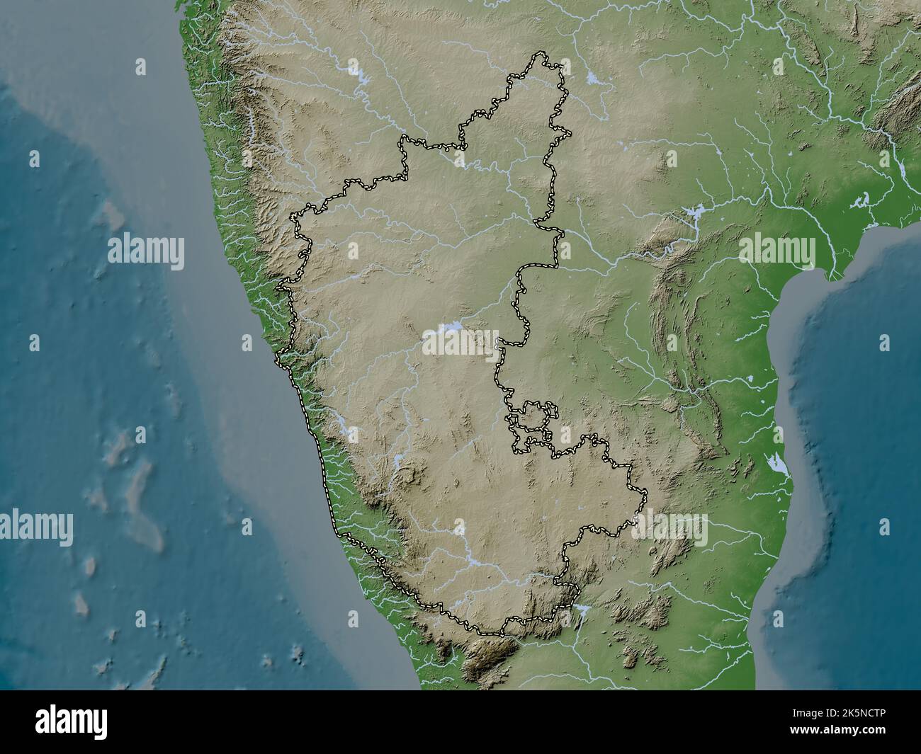 Karnataka, state of India. Elevation map colored in wiki style with ...