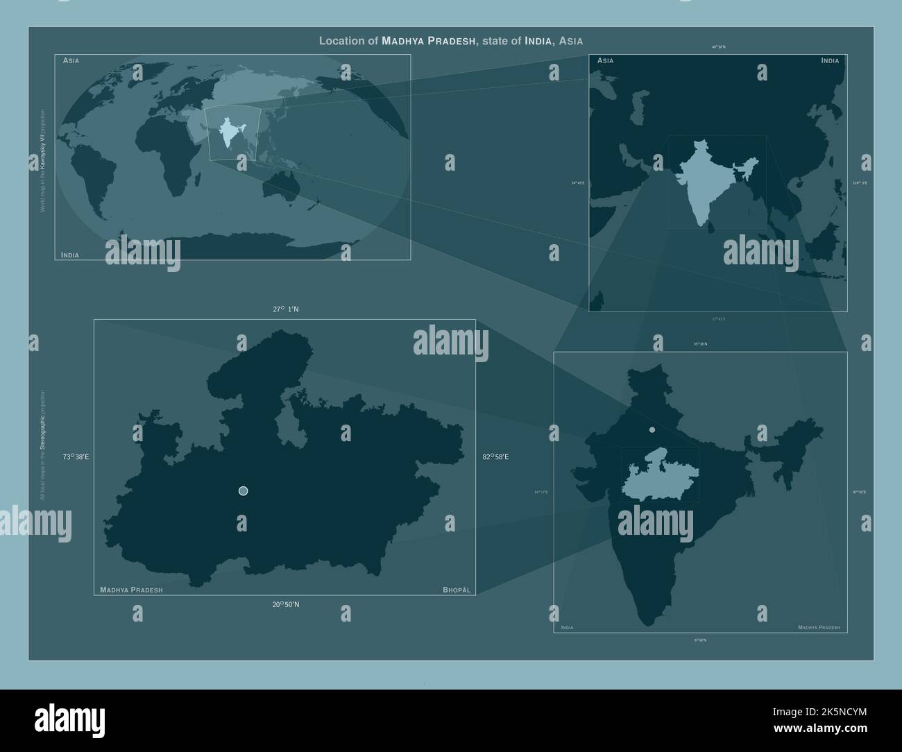 Madhya Pradesh, state of India. Diagram showing the location of the ...