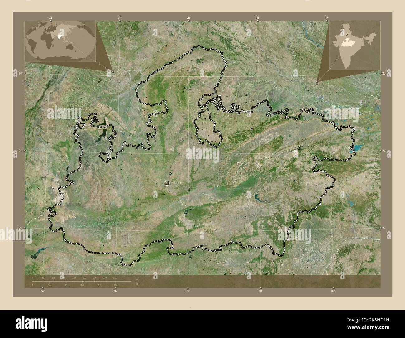 Madhya Pradesh, state of India. High resolution satellite map. Corner ...