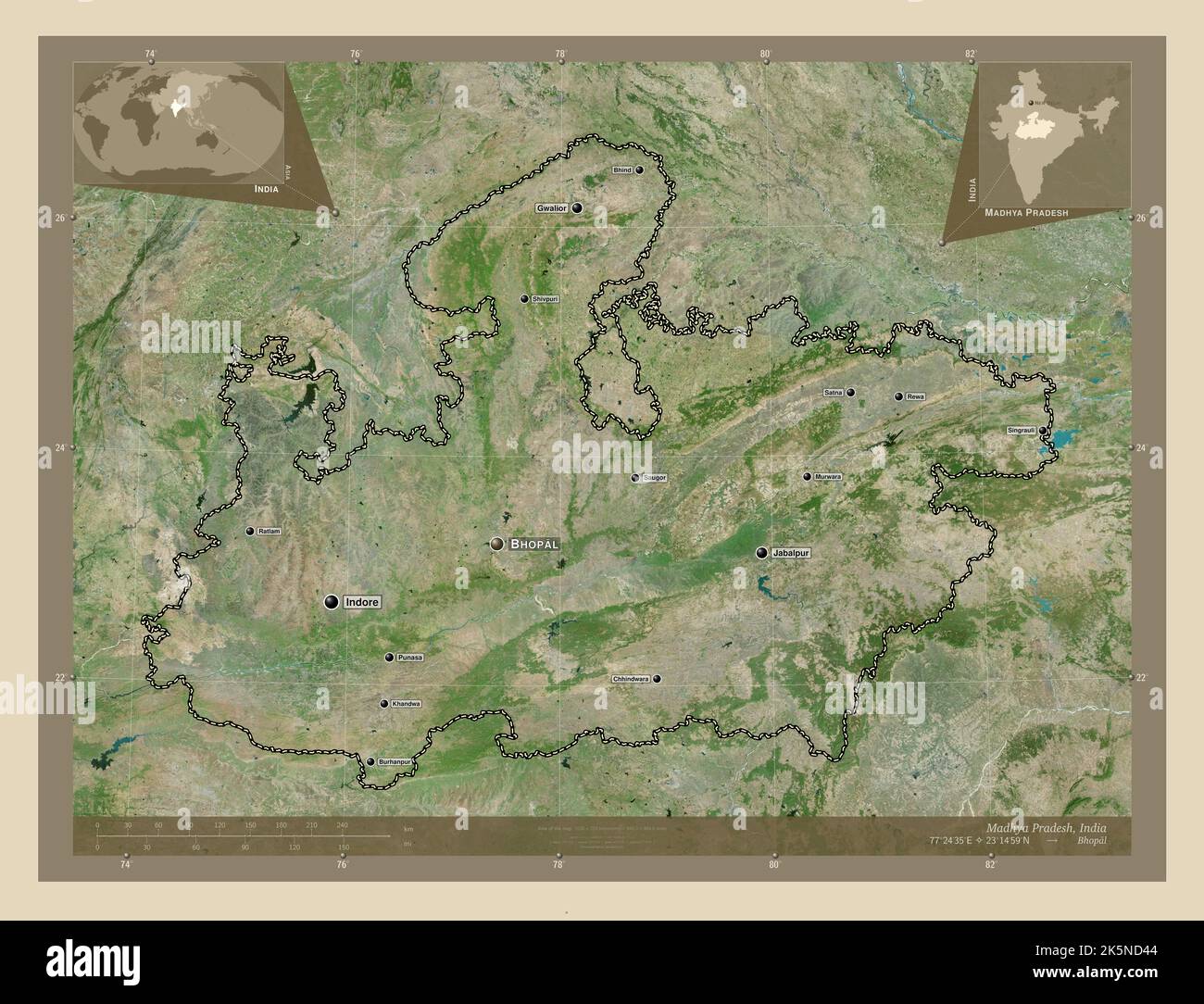 Madhya Pradesh, state of India. High resolution satellite map ...