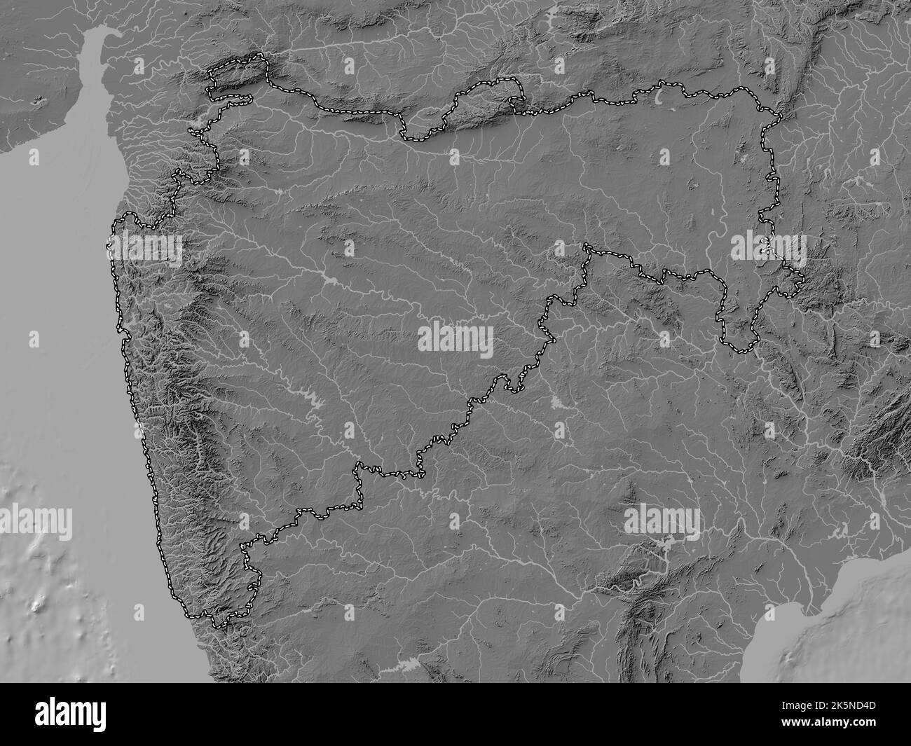 Maharashtra, state of India. Bilevel elevation map with lakes and ...