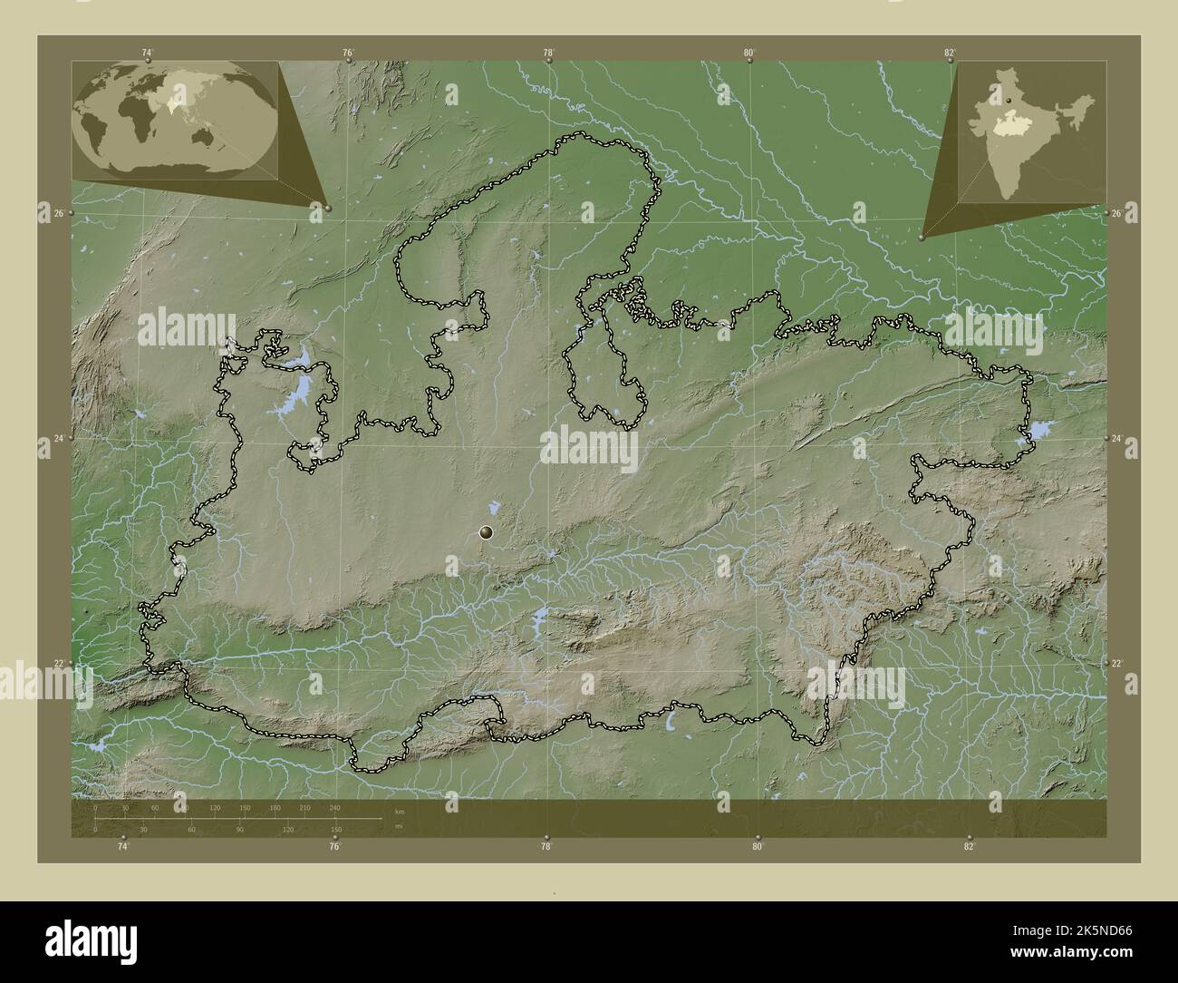 Madhya Pradesh, state of India. Elevation map colored in wiki style ...