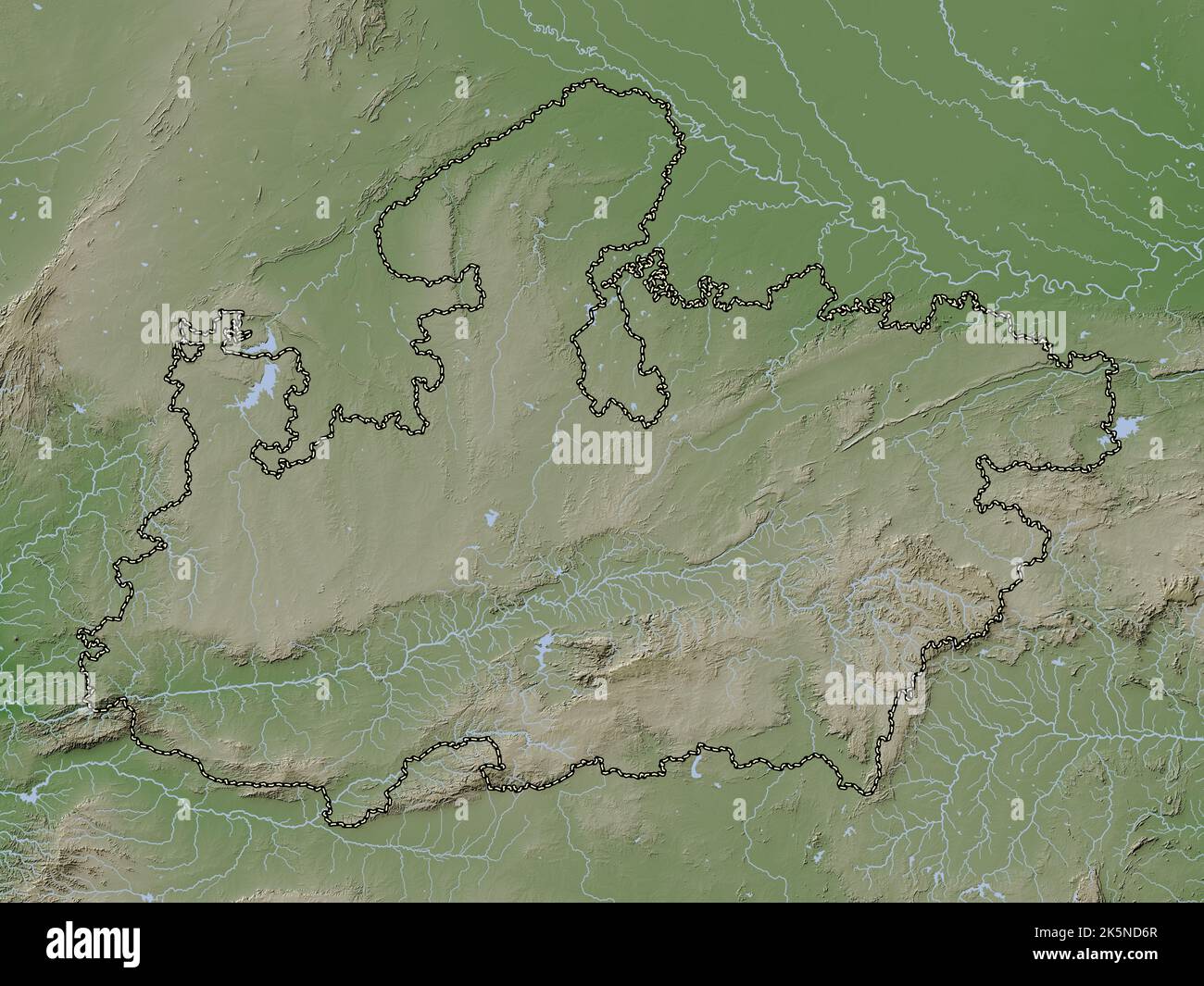 Madhya Pradesh, state of India. Elevation map colored in wiki style ...