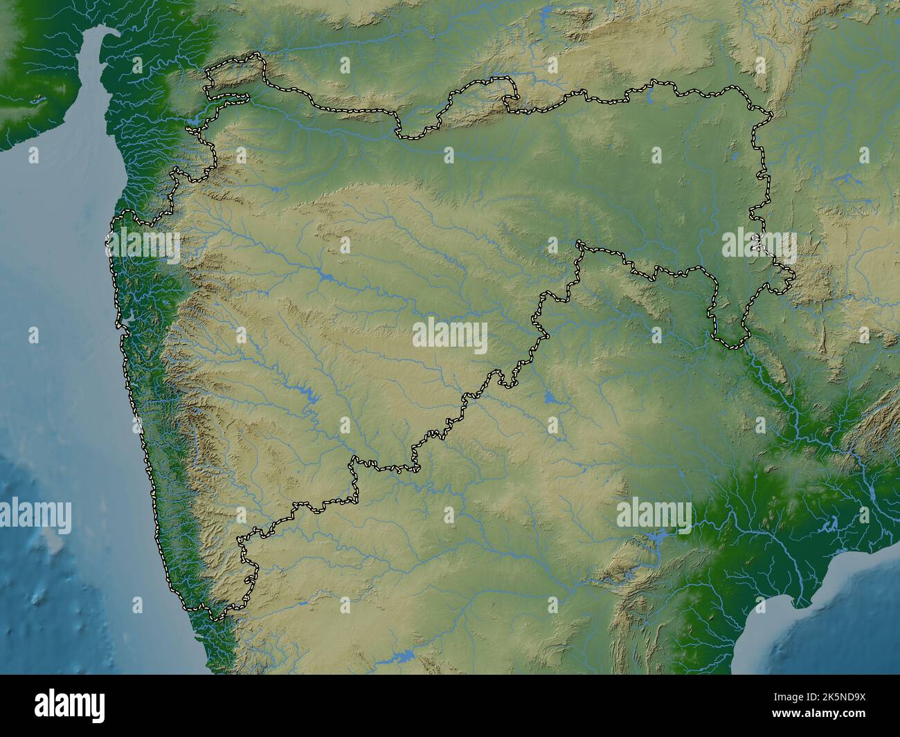 Maharashtra, state of India. Colored elevation map with lakes and rivers Stock Photo - Alamy
