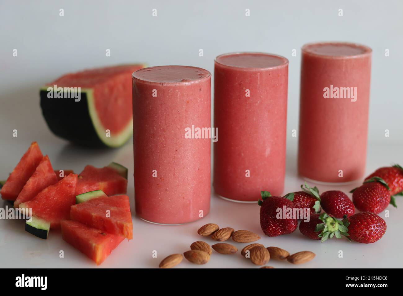 Watermelon strawberry smoothie. Summer drink made of watermelon and ...