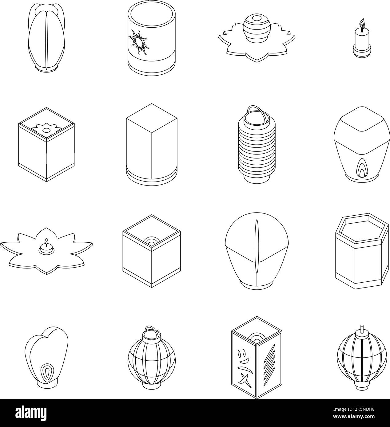Floating lantern icons set. Isometric set of floating lantern vector ...