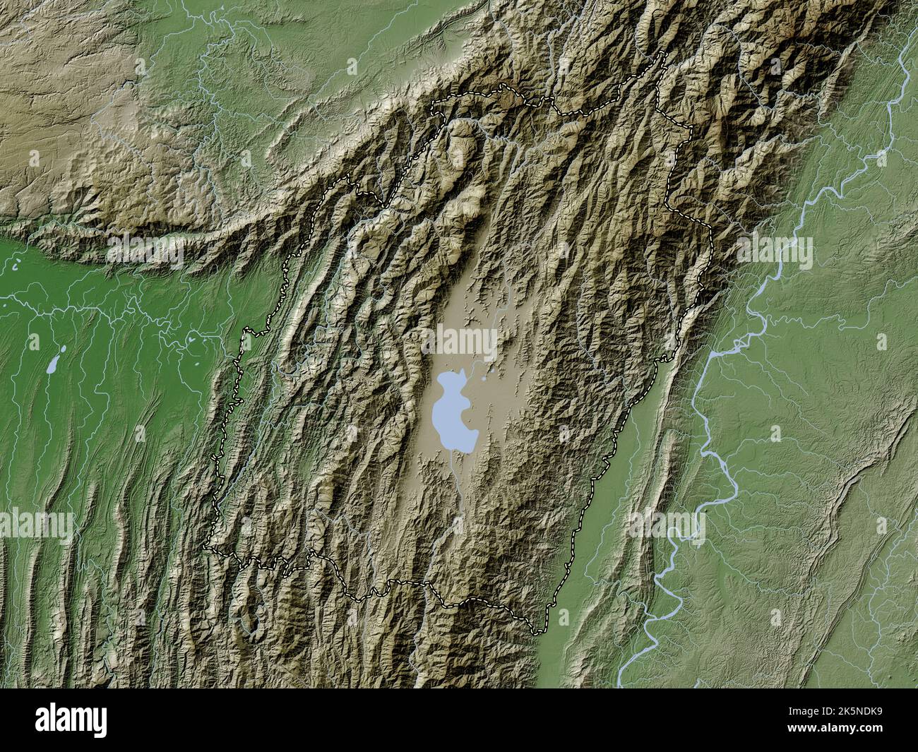 Manipur, state of India. Elevation map colored in wiki style with lakes and rivers Stock Photo ...