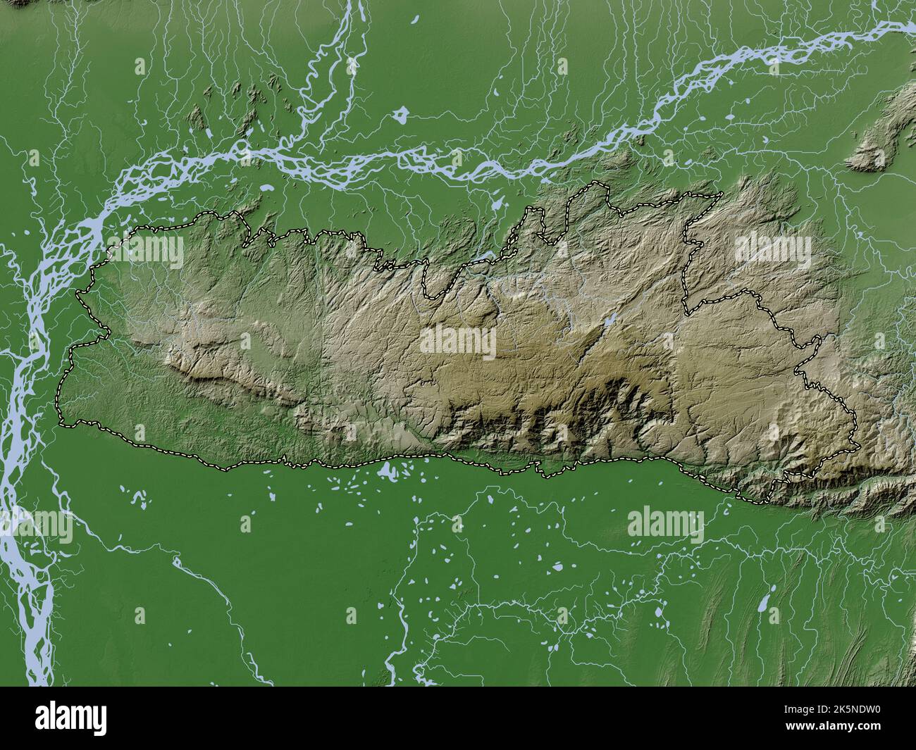 Meghalaya, state of India. Elevation map colored in wiki style with ...