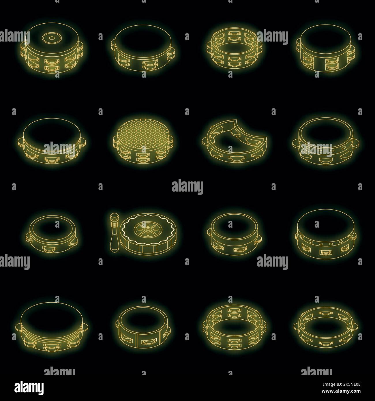 Tambourine icons set. Isometric set of tambourine vector icons neon ...