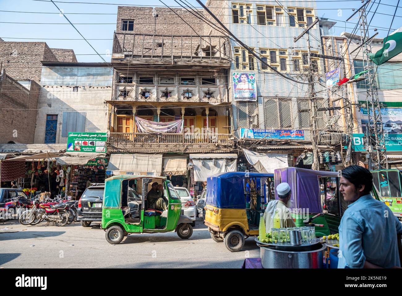 Taditional buildings on a market street, Peshawar, Khyber Pakhtunkhwa ...
