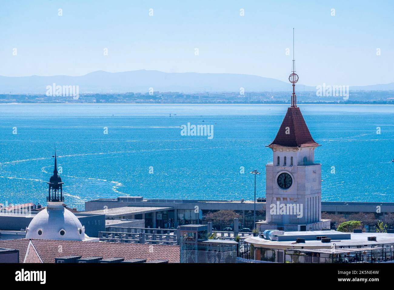 Lisbon, Portugal, harbor and clock tower, Dom Luis I Square Stock Photo ...