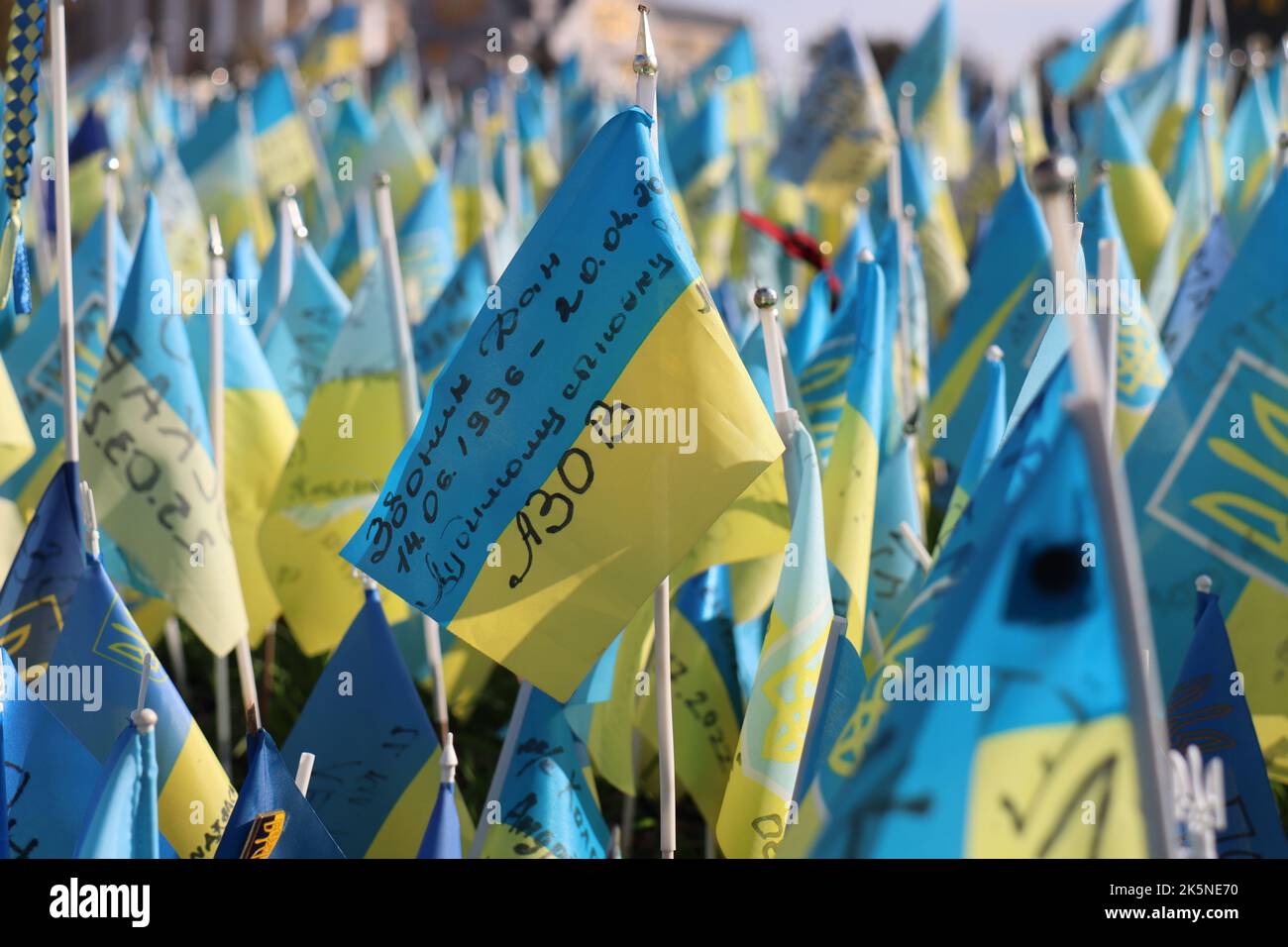 Kiew, Ukraine. 09th Oct, 2022. A flag with the inscription "Azov" is ...