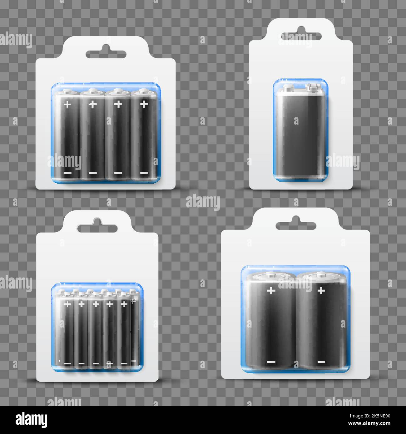 Realistic battery packages. Different sizes and types mockup ...