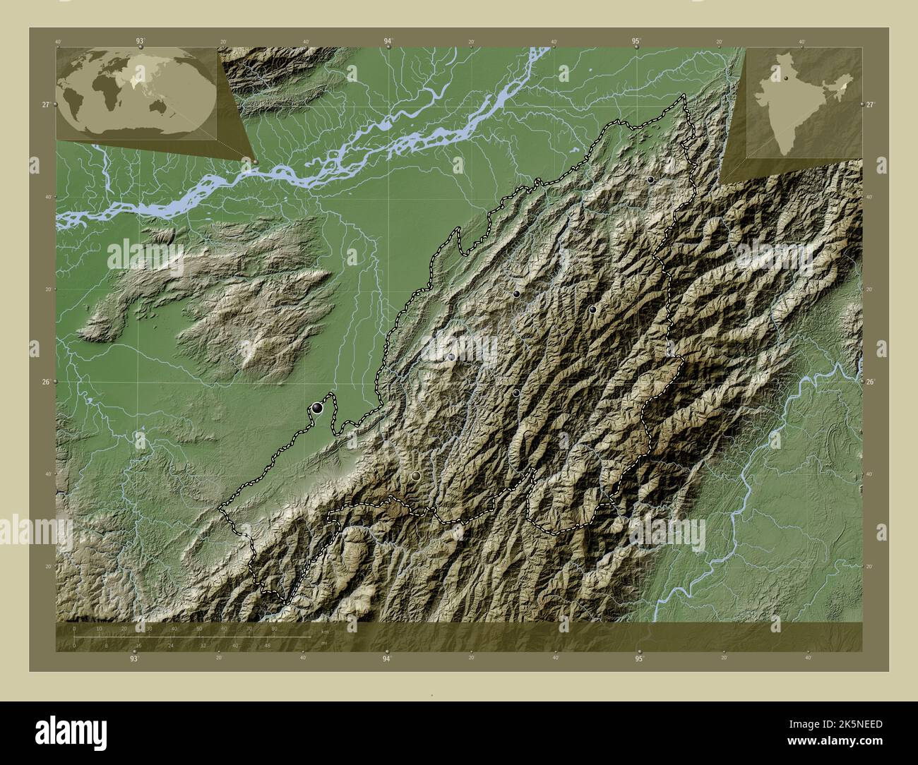 Nagaland, state of India. Elevation map colored in wiki style with ...