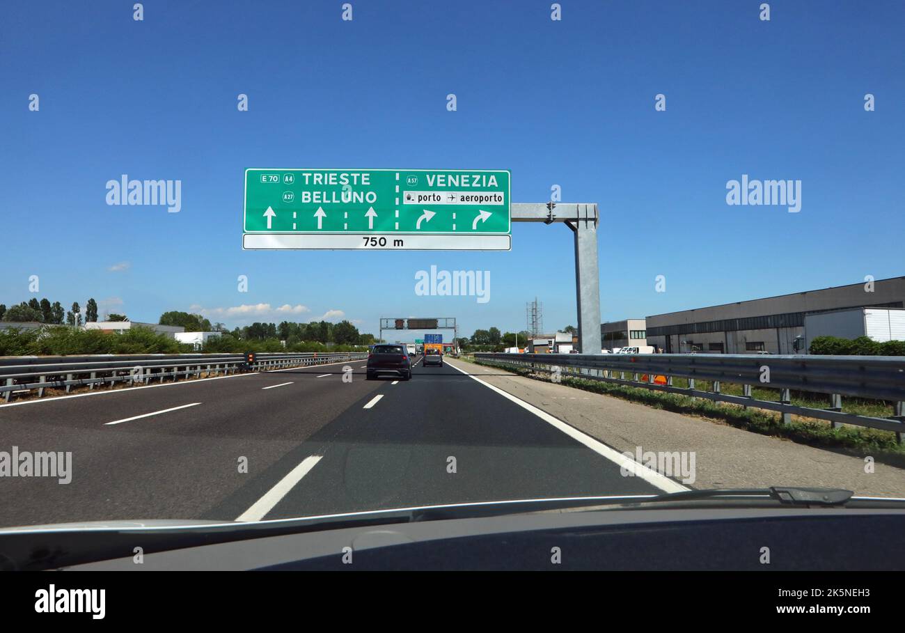 road sign with directions to Italian locations or to go to Venice ...