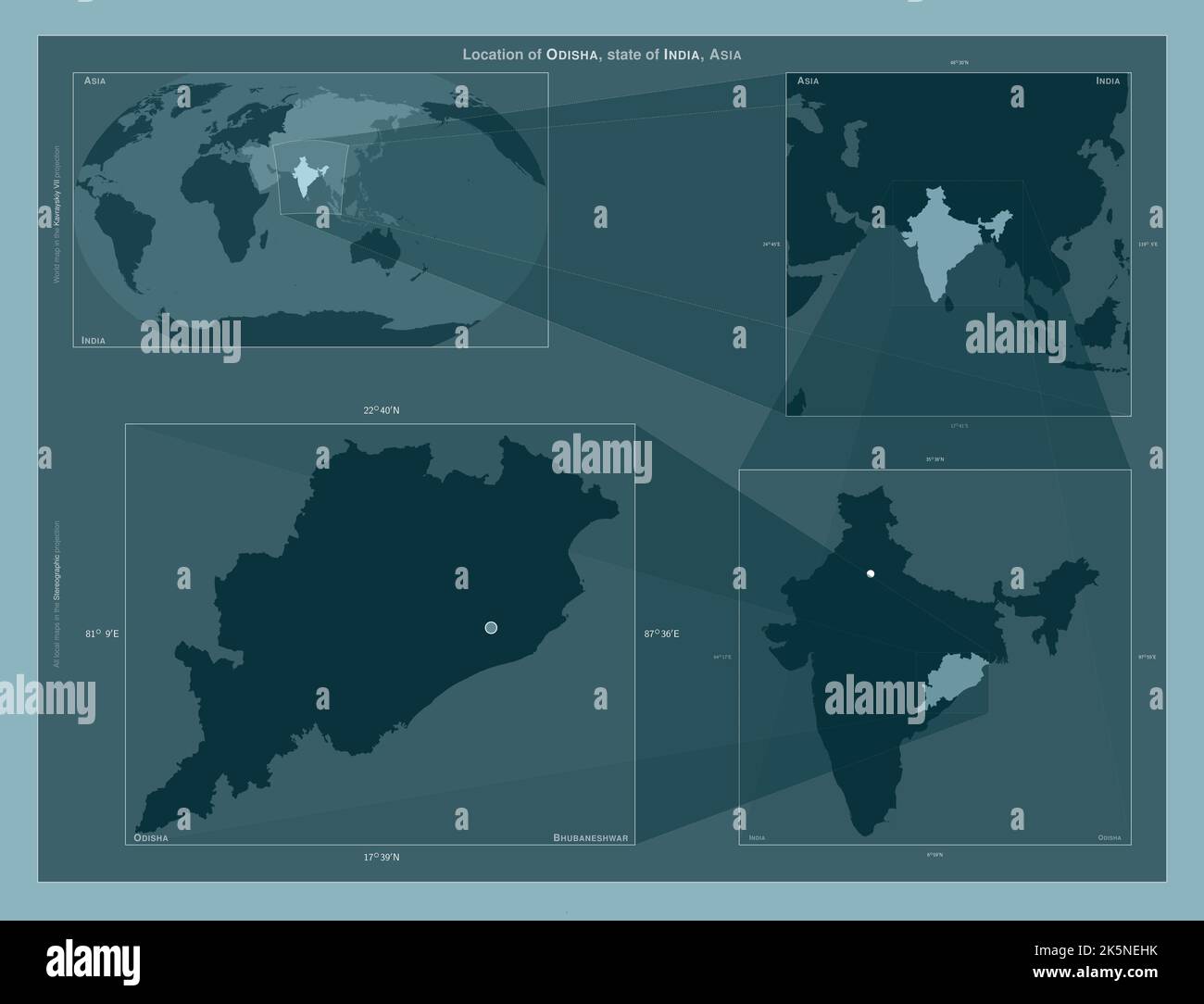 Odisha, state of India. Diagram showing the location of the region on ...