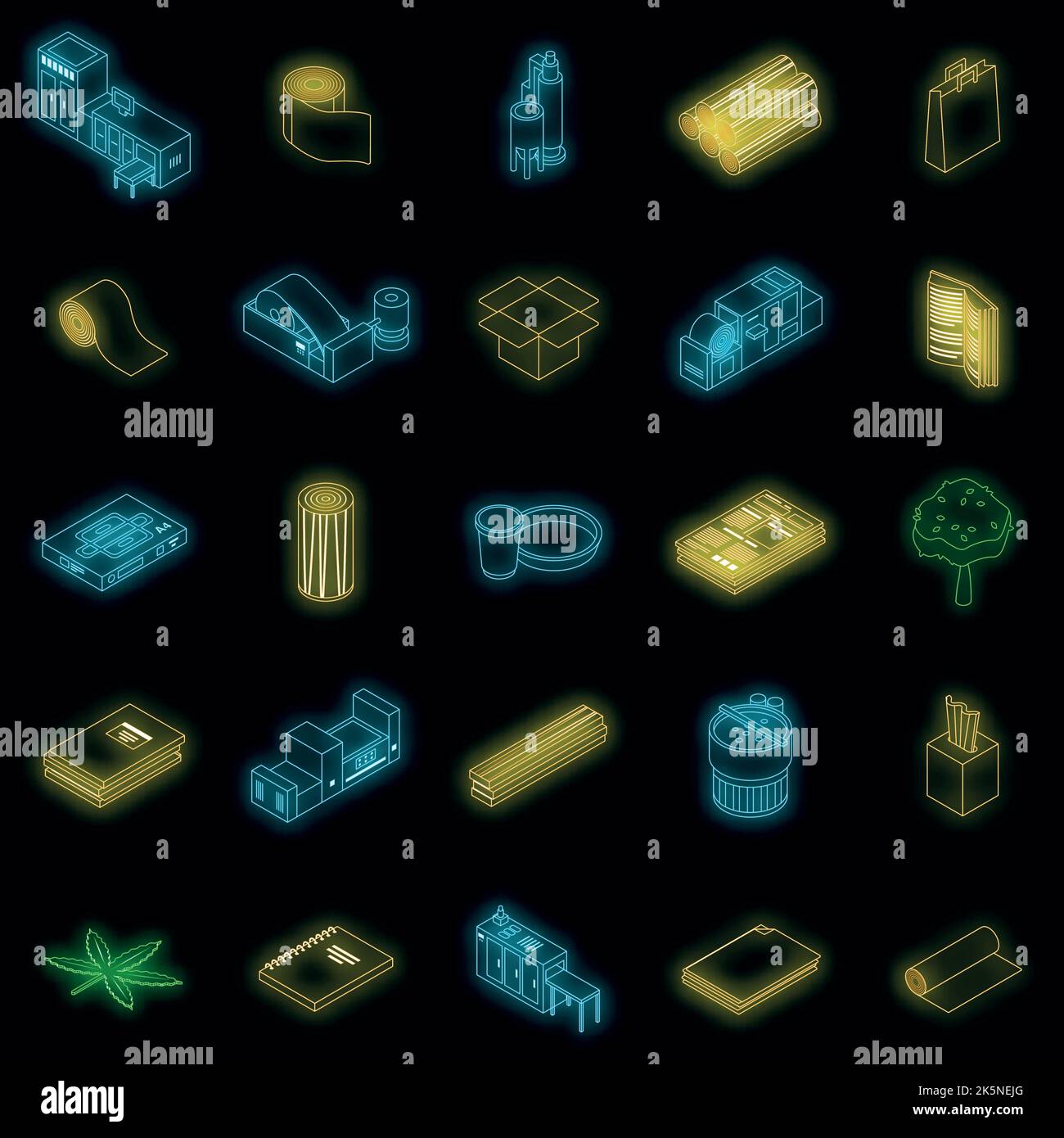 Paper production icons set. Isometric set of paper production vector ...