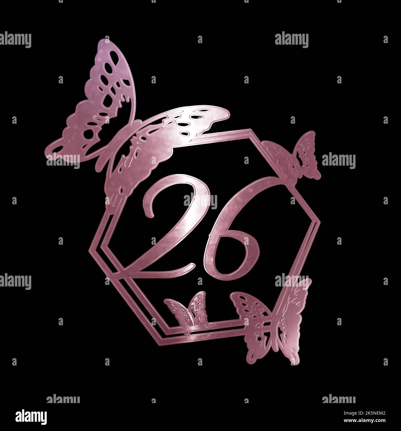 3d illustration number 30 rose gold with butterflies birthday black ...