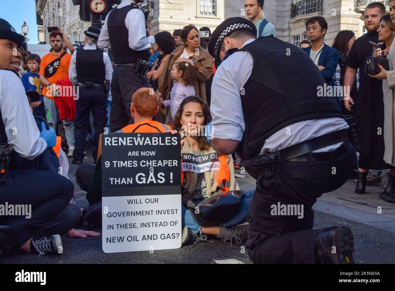 London, England, UK. 9th Oct, 2022. A Just Stop Oil protester with a ...