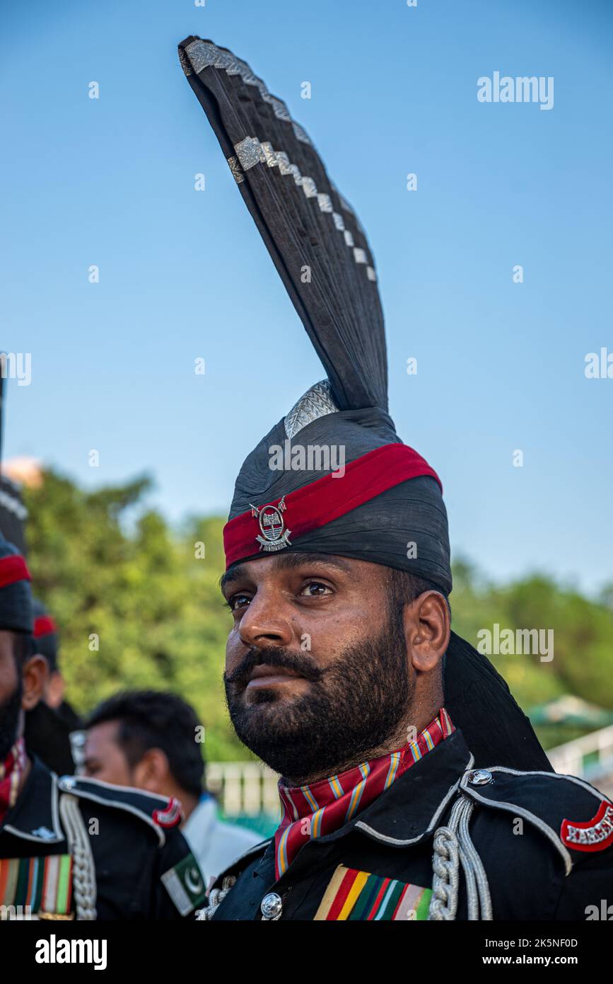 Portrait of a bearder Pakistan Ranger before the lowering of the flag ...