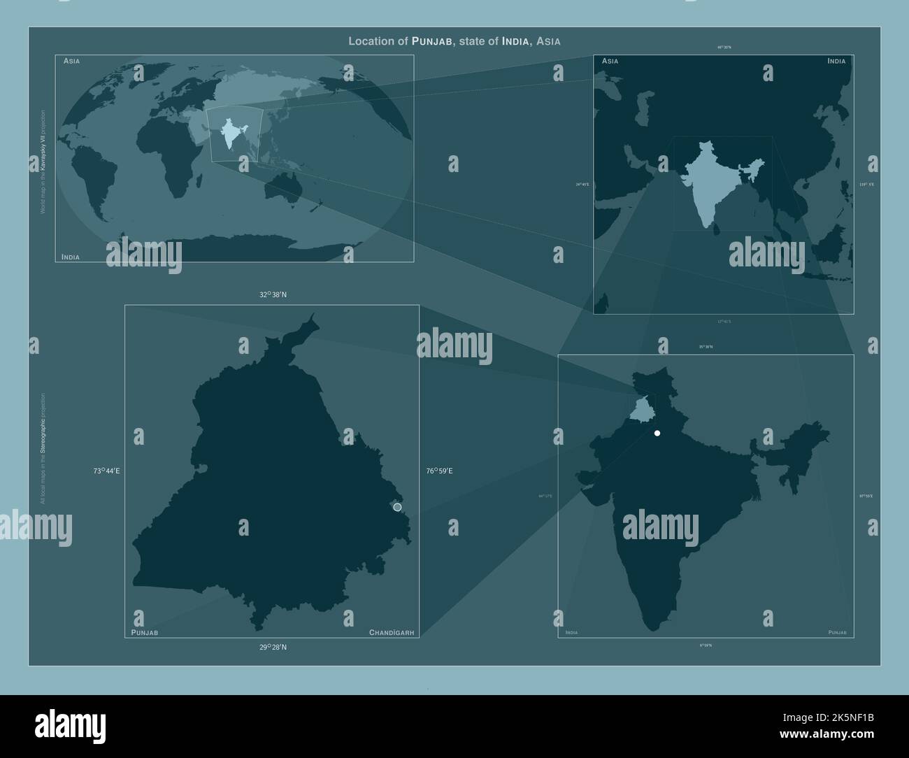 Punjab, state of India. Diagram showing the location of the region on ...