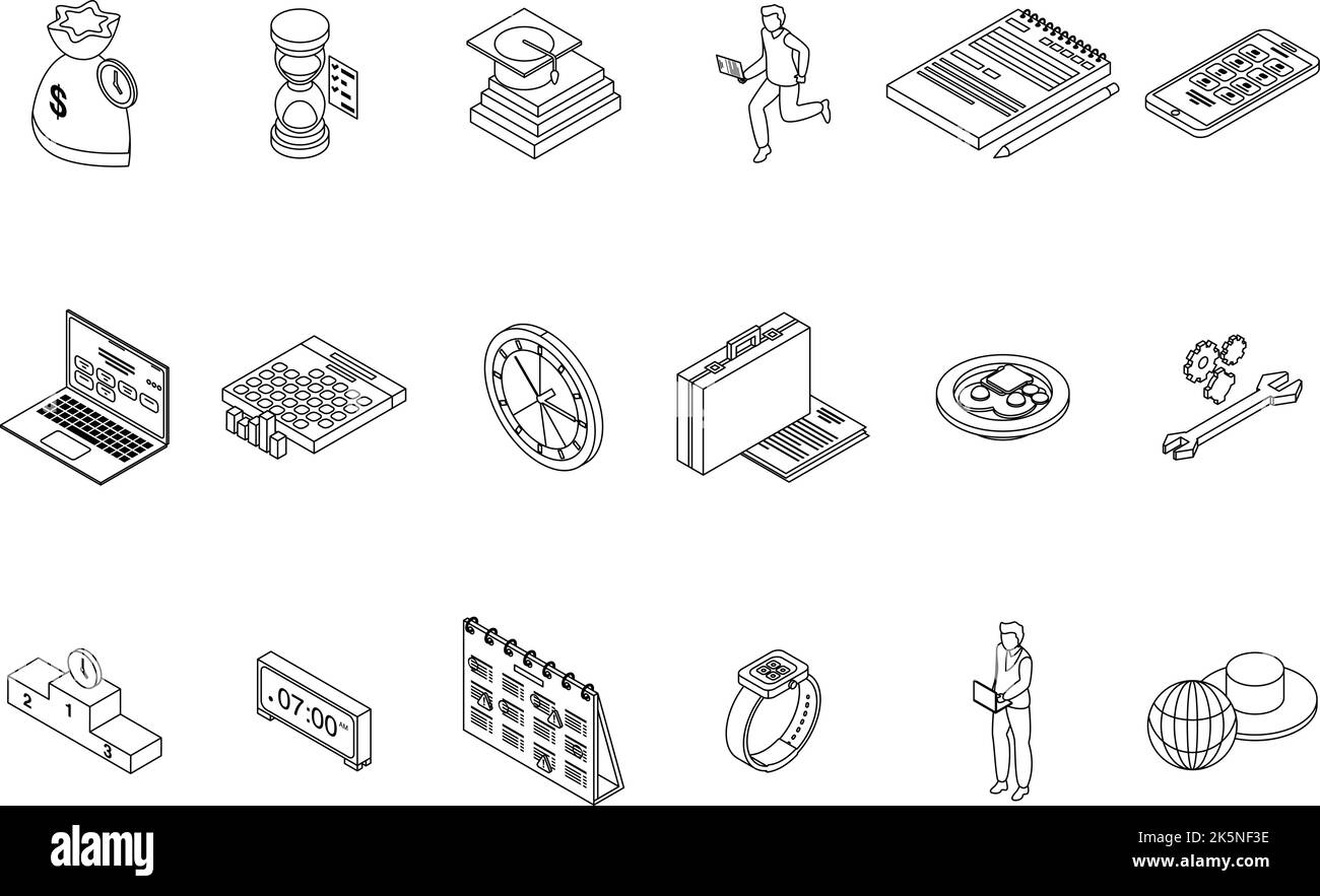 Time Management Icons Set Isometric Set Of Time Management Vector Icons Outline Thin Lne
