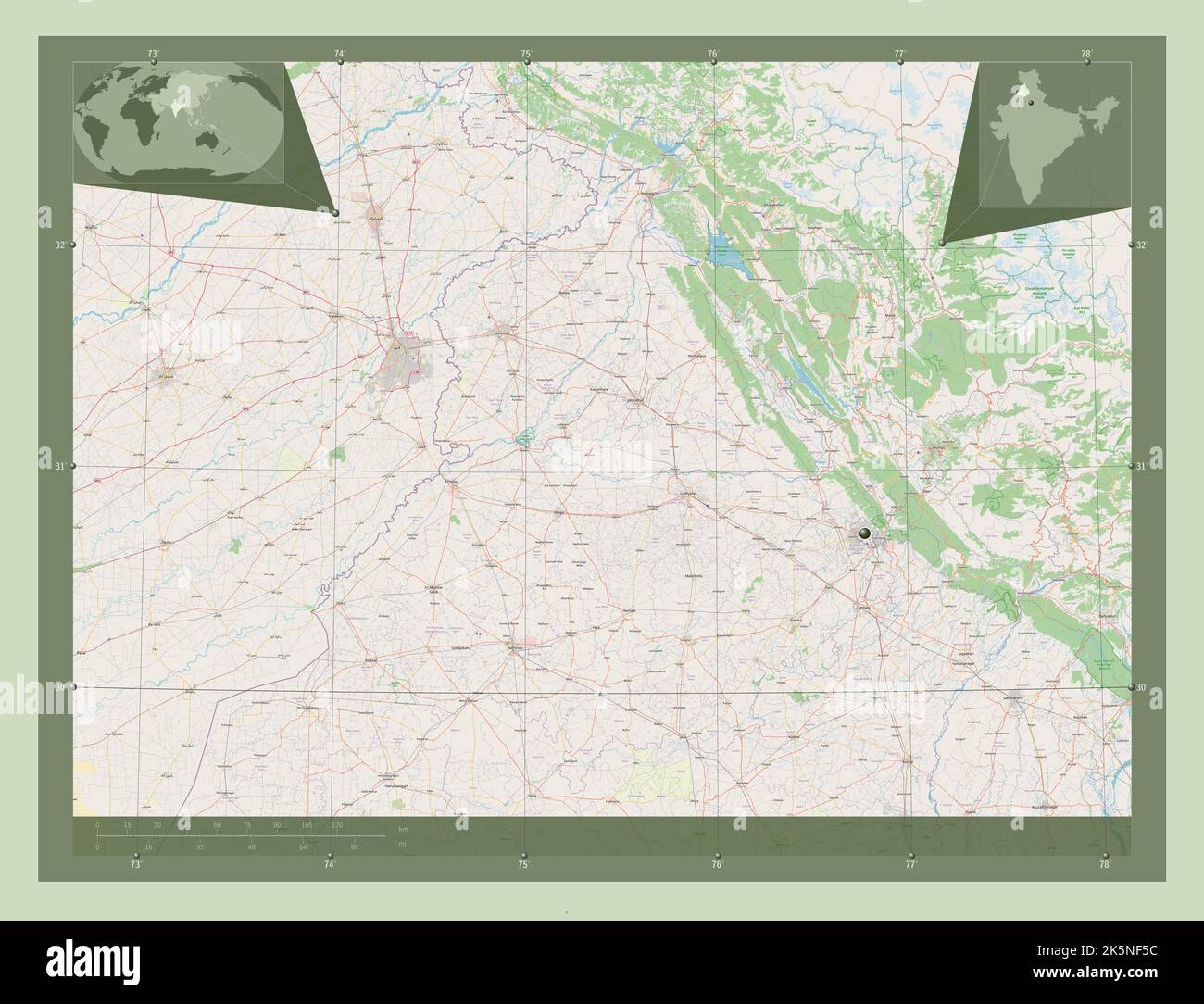 Punjab, state of India. Open Street Map. Corner auxiliary location maps ...
