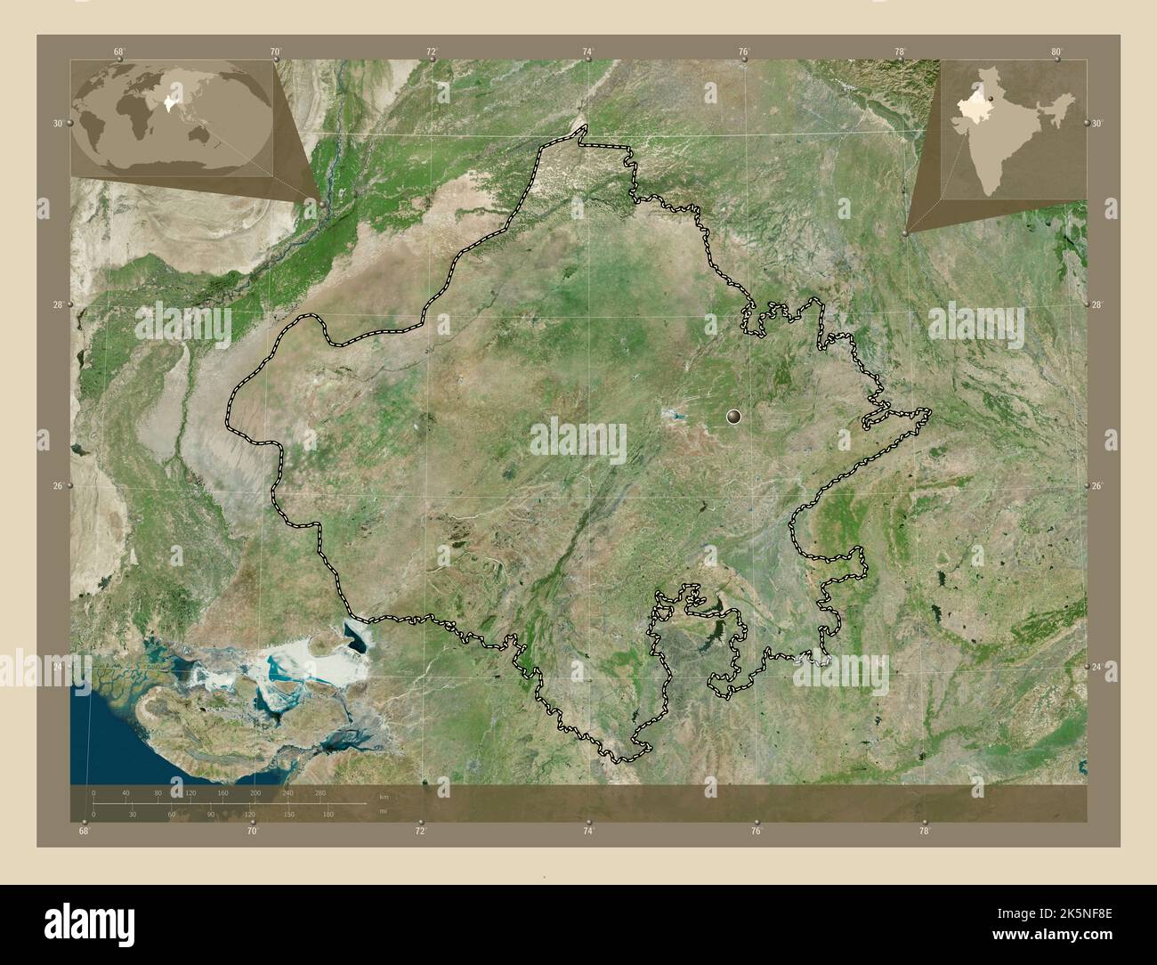 Rajasthan, state of India. High resolution satellite map. Corner ...