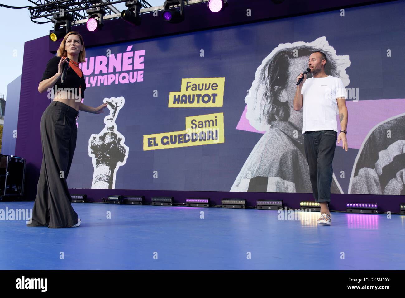 Paris, France. 8th Oct, 2022. Fauve Hautot and Sami El Gueddari attend ...