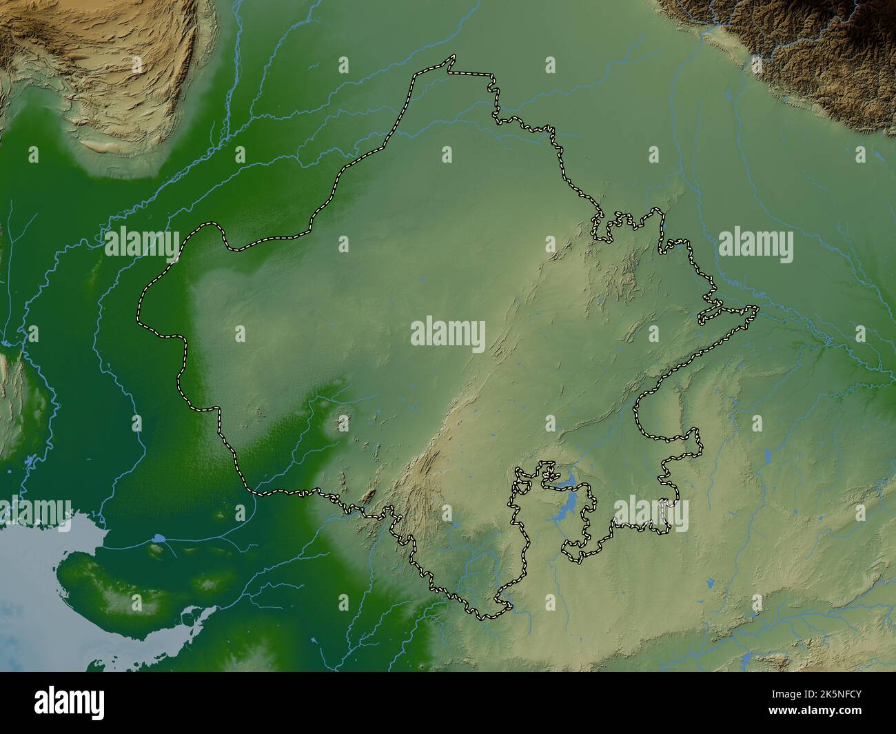 Rajasthan, state of India. Colored elevation map with lakes and rivers ...