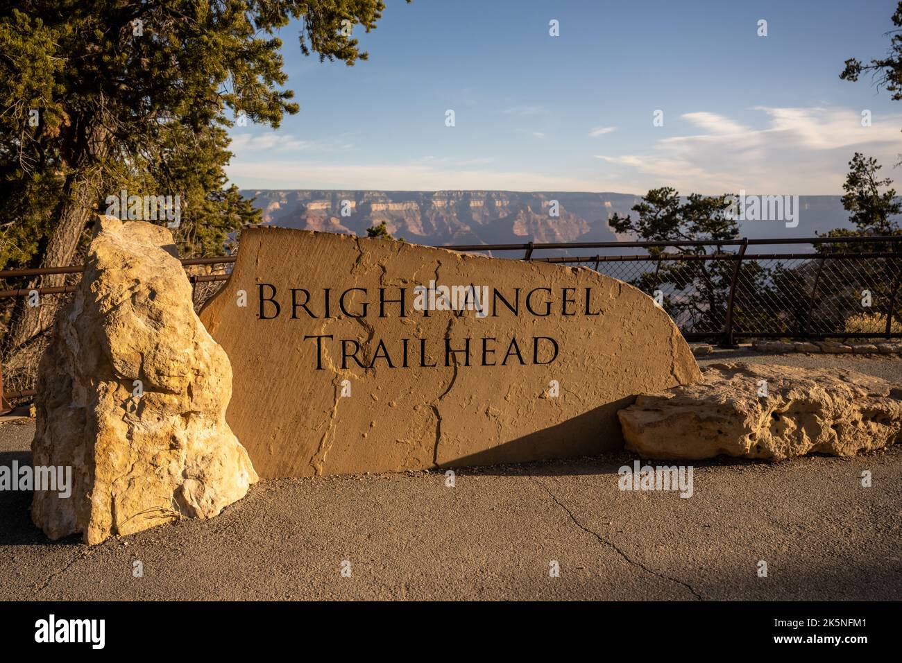 Bright Angel Trailhead Sign Carved In Stone at trailhead in Grand ...