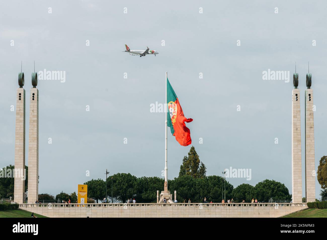 Flag of Portugal at Eduardo VII Park juxta positioned against an ...