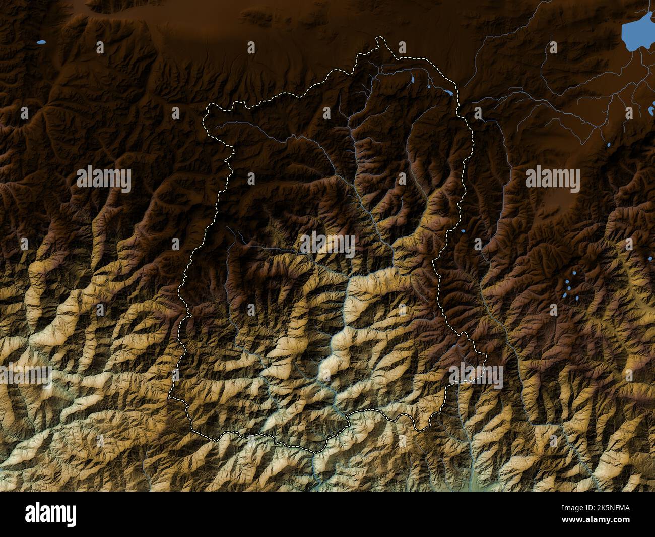 Sikkim, state of India. Colored elevation map with lakes and rivers ...