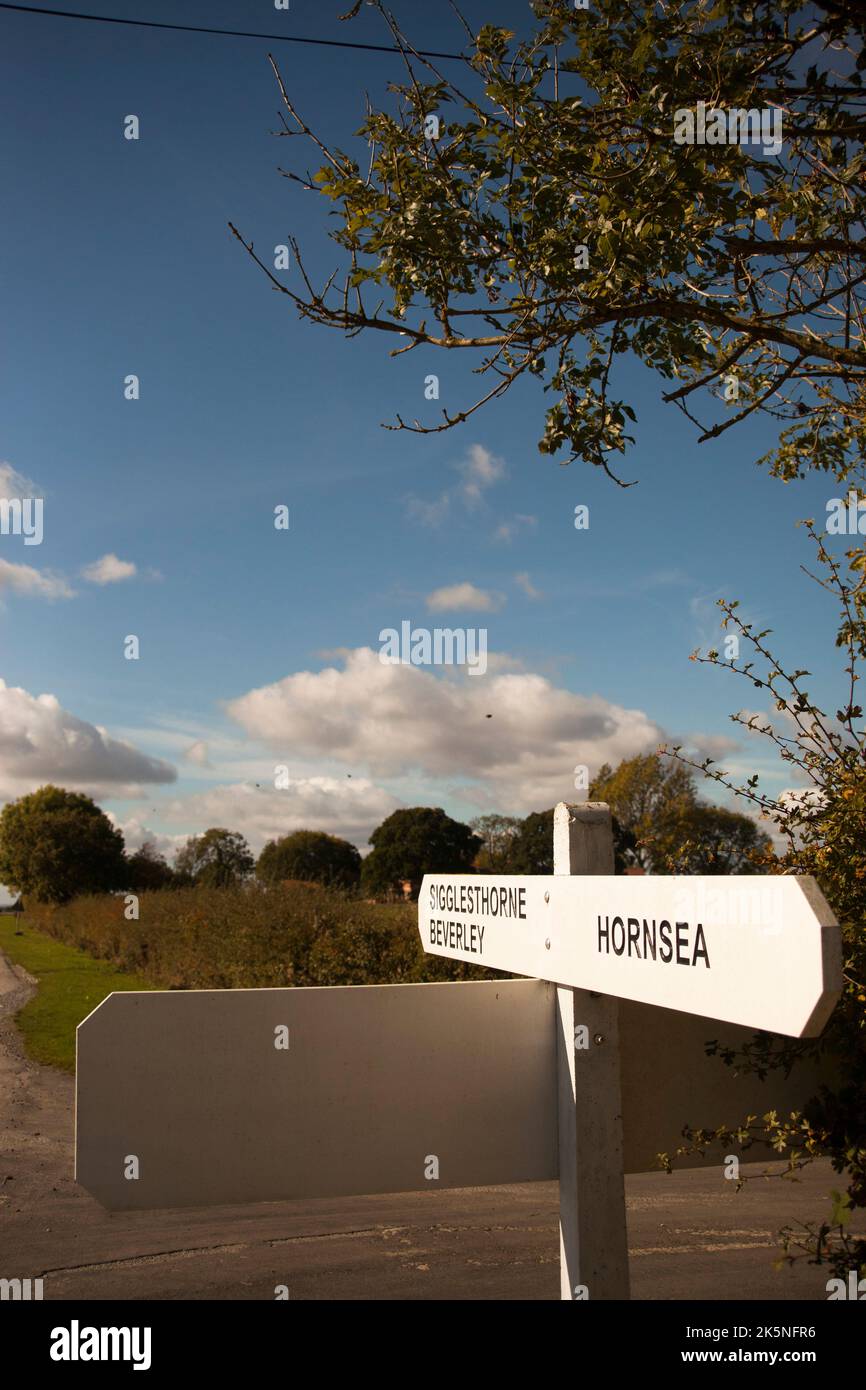 Country rural roads and old signposts near Hornsea East Yorkshire Stock ...