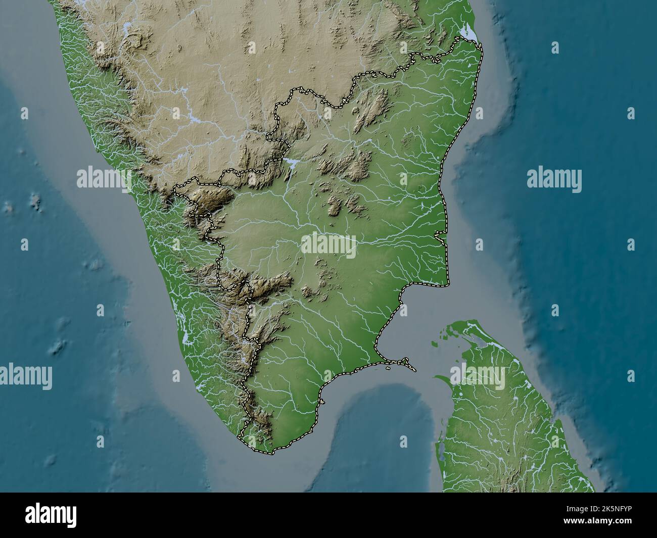 Tamil Nadu, state of India. Elevation map colored in wiki style with ...