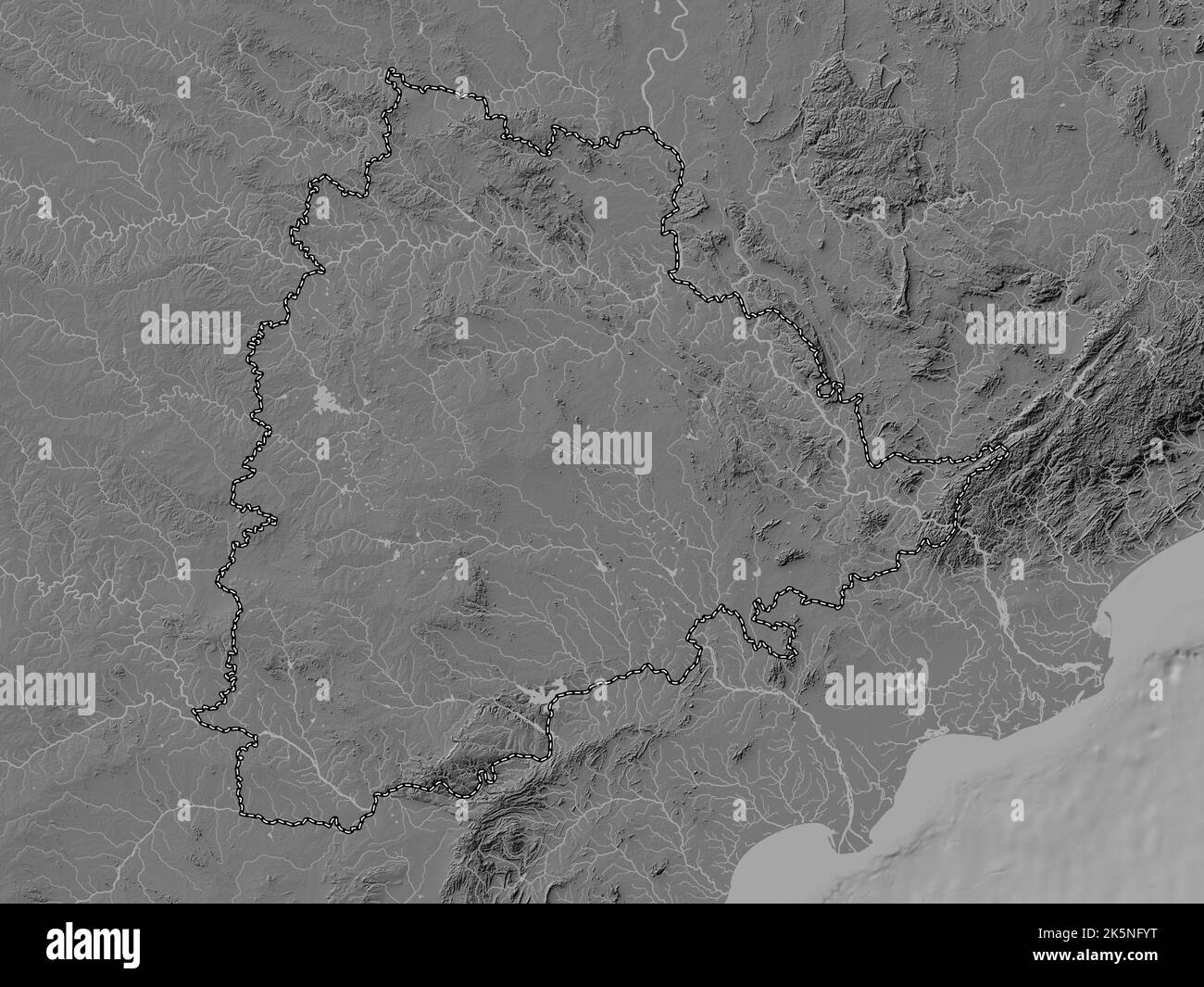 Telangana, state of India. Bilevel elevation map with lakes and rivers ...