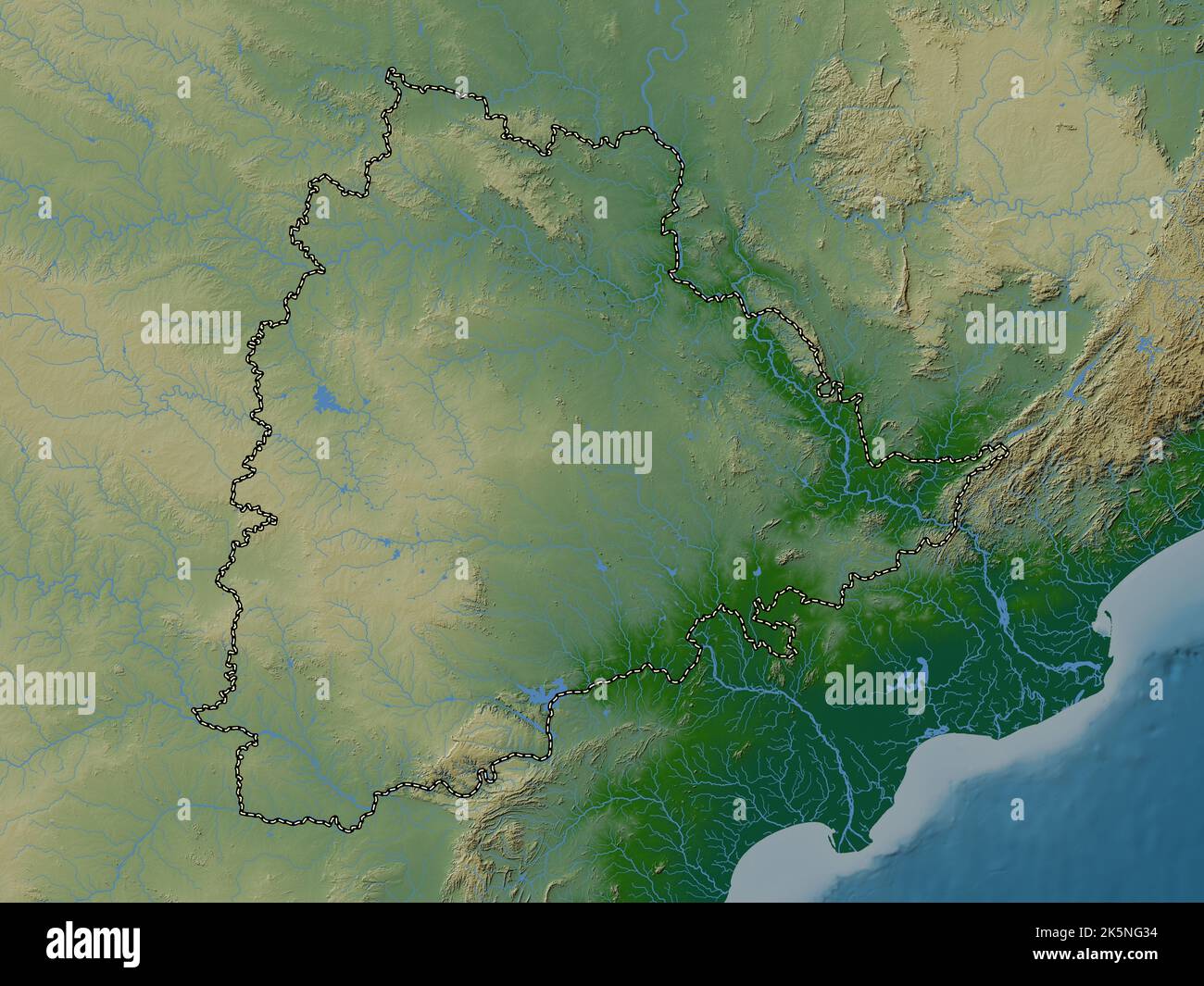 Telangana, state of India. Colored elevation map with lakes and rivers ...