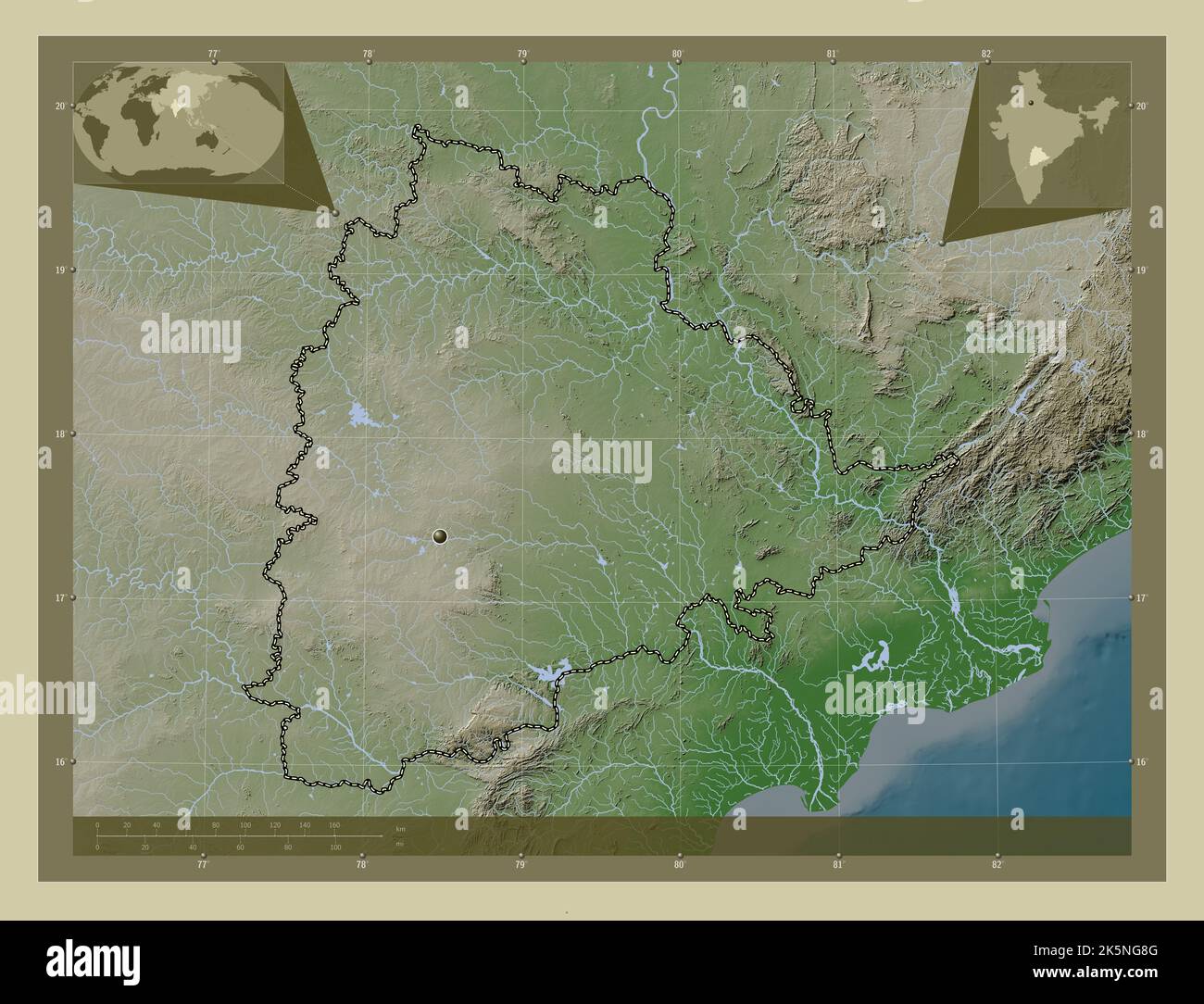 Telangana, state of India. Elevation map colored in wiki style with ...