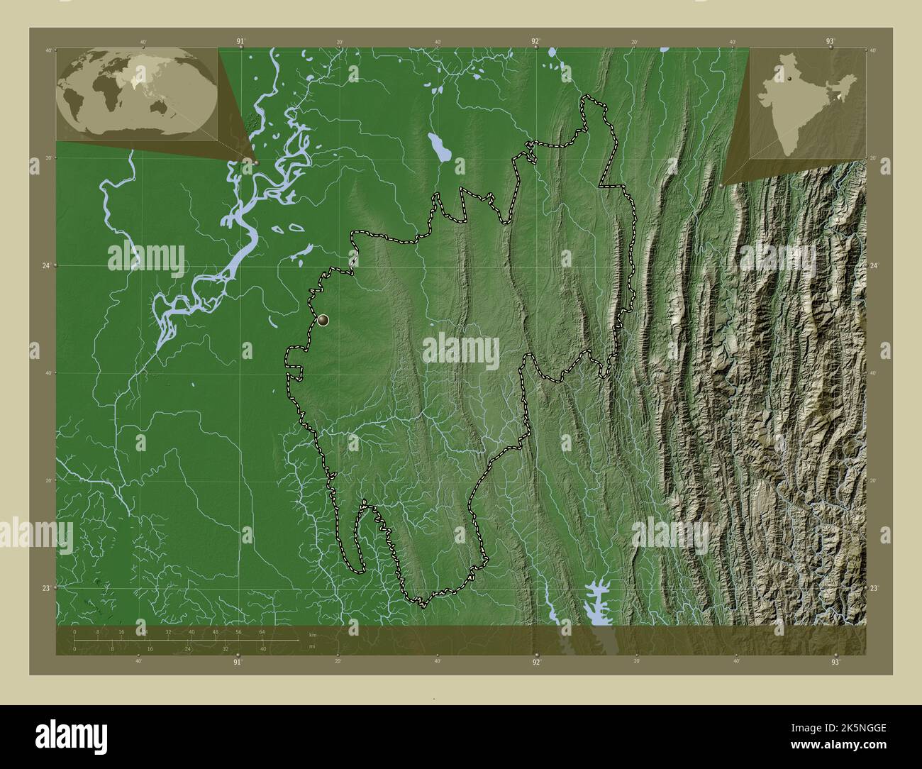 Tripura, state of India. Elevation map colored in wiki style with lakes ...