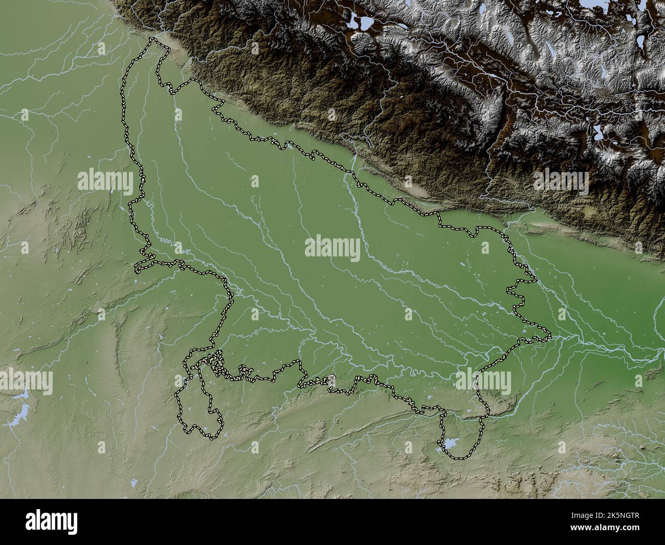 Uttar Pradesh, state of India. Elevation map colored in wiki style with ...